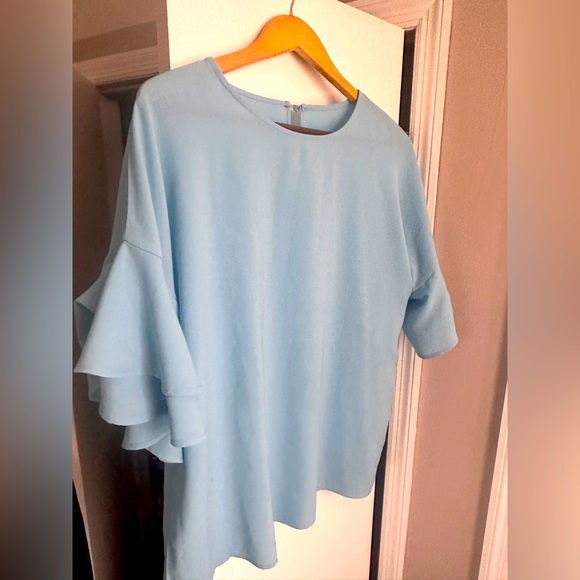Tops | Tiffany Blue Flowy Blouse Business Casual Xl | Poshmark